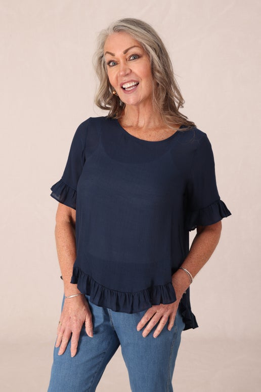 Soft Cross Hatch Top in Navy | Caroline Eve