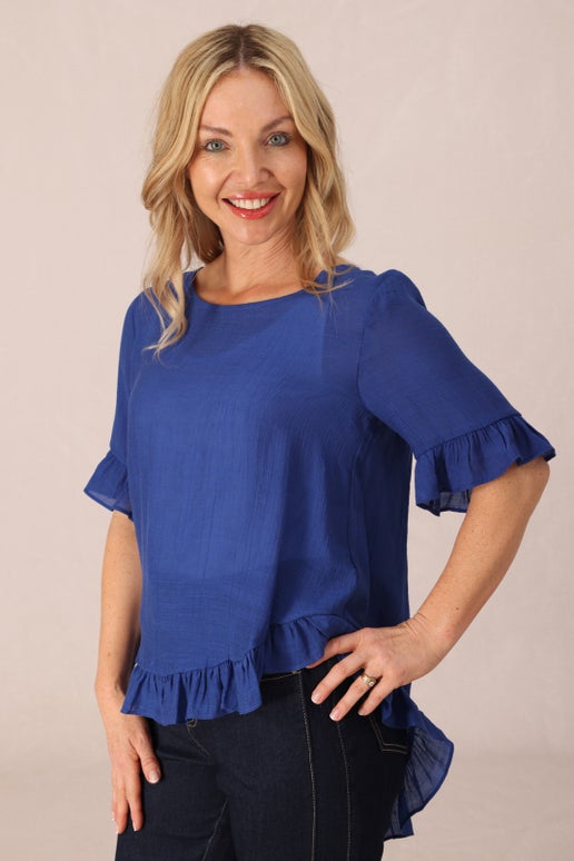 Soft Cross Hatch Top in Blue | Caroline Eve
