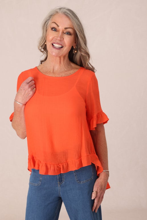 Soft Cross Hatch Top in Orange | Caroline Eve