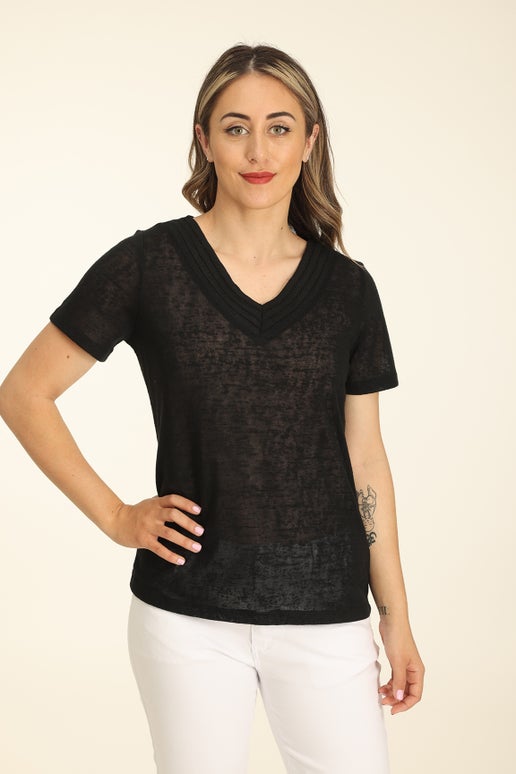 Soft Knit V Neck Top in Black | Caroline Eve