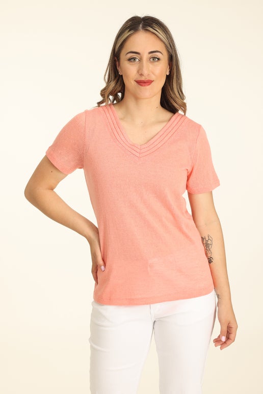 Soft Knit V Neck Top in Orange | Caroline Eve