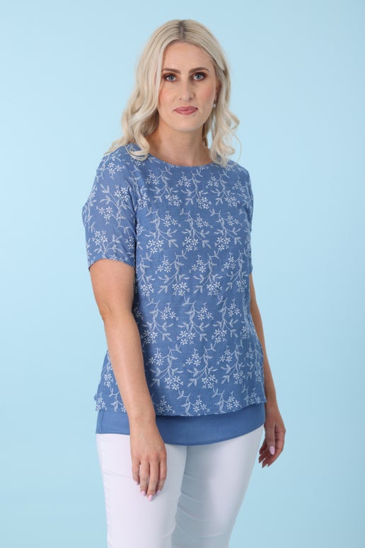 Printed Cross Hatch Tunic in Blue | Caroline Eve