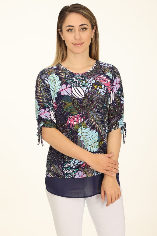 Slinky Knit Chiffon Hem Tunic In Blue Caroline Eve