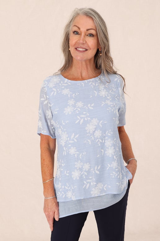 Printed Cross Hatch Tunic in Blue | Caroline Eve