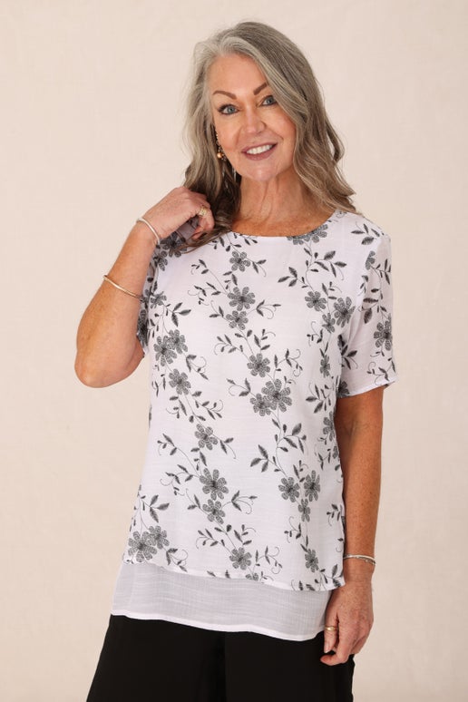 Printed Cross Hatch Tunic in White | Caroline Eve