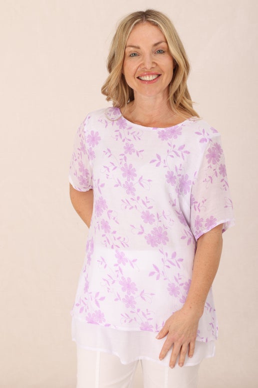 Printed Cross Hatch Tunic in Purple | Caroline Eve